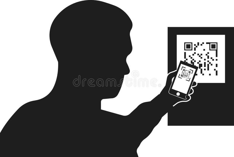 The Silhouette of a Person Scans the QR Code. Stock Vector ...