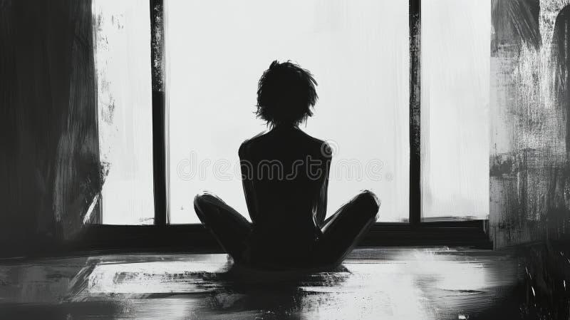 Silhouette of a Person Seated in a Cross-legged Position, Facing a ...