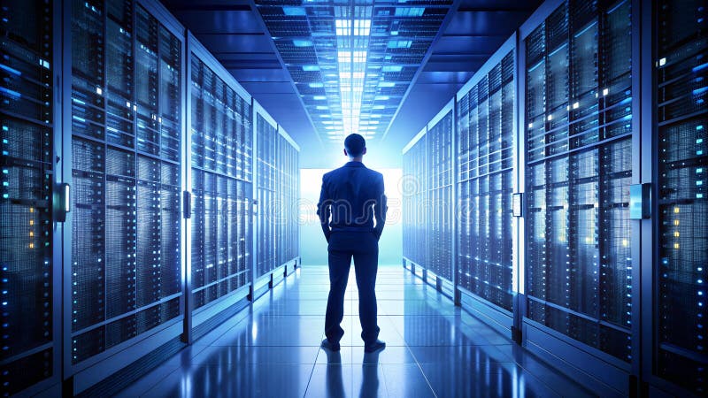 Silhouette of a Person in a Server Room Stock Photo - Image of ...