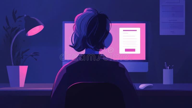 A Silhouette of Person Sitting in Front of Multiple Computer Screens ...