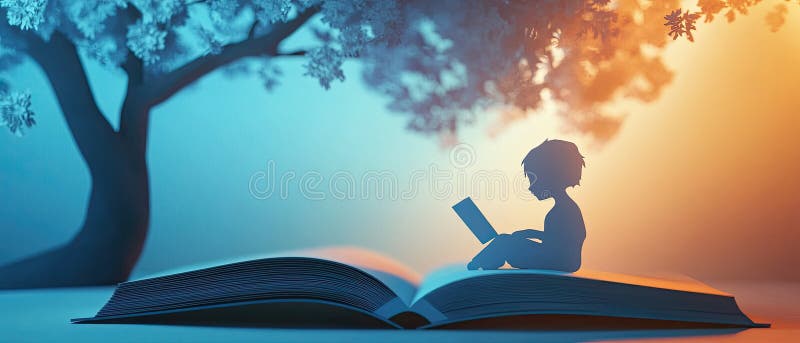 Person Sitting on an Open Book Reading a Book Under a Tree Stock ...