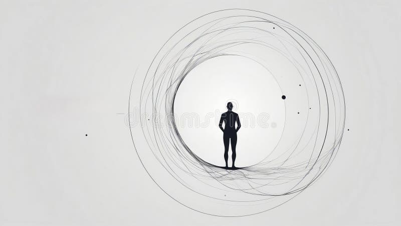 A Silhouette of a Person Standing in a Circular Pattern of Thin Lines ...