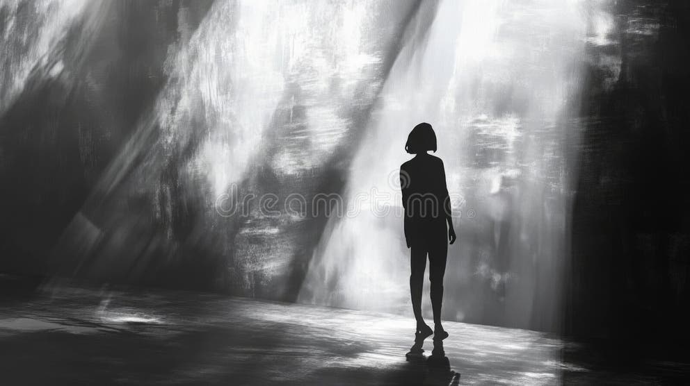 Silhouette of a Person Standing in Dramatic Light Stock Illustration ...