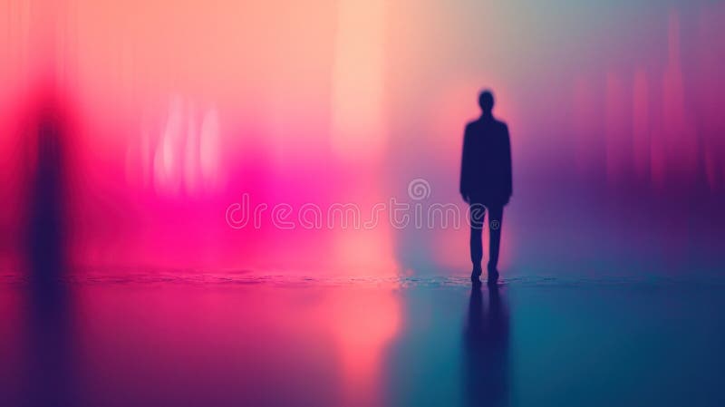 A Silhouette of a Person Standing in Front of an Abstract Background ...