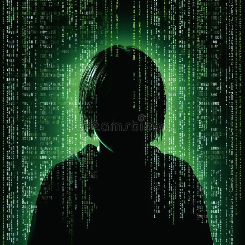 A Silhouette of a Person Standing in Front of a Green Matrix Stock ...