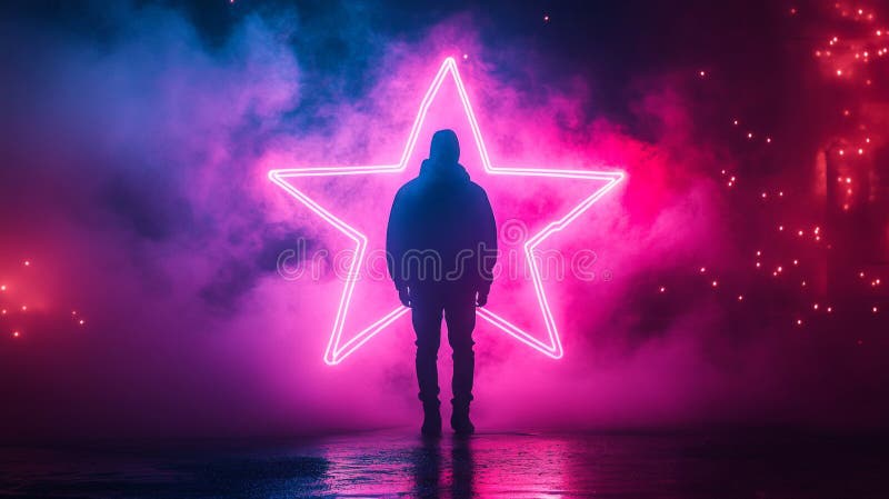 Silhouette Person Standing before Neon Pink Blue Star Stock ...