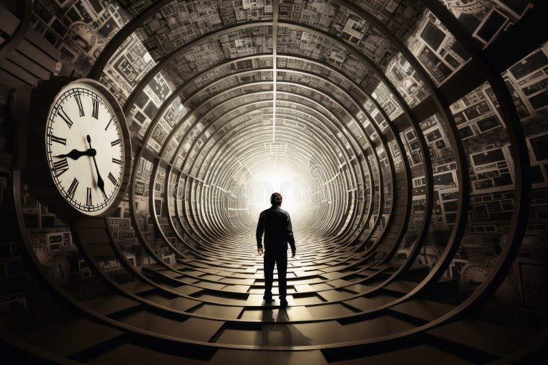 Silhouette of a Person Standing in a Time Tunnel Stock Illustration ...