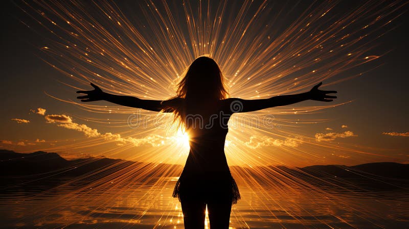 A Silhouette of a Person Standing Under a Spotlight, Arms Outstretched ...