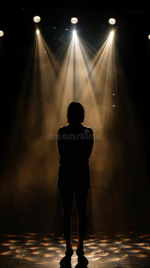 Silhouette of Person Standing Under Stage Lights Stock Image - Image of ...
