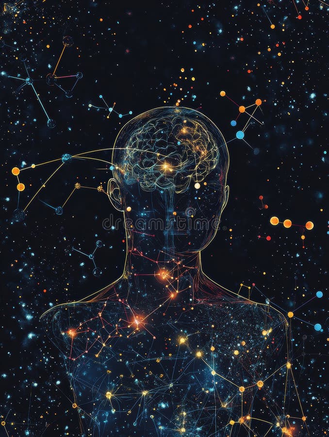 A Silhouette of a Person Stands Against a Backdrop of Molecules and ...