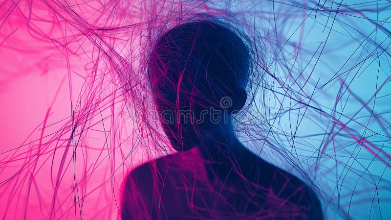 Silhouette of a Person Surrounded by Vibrant Threads in a Colorful ...