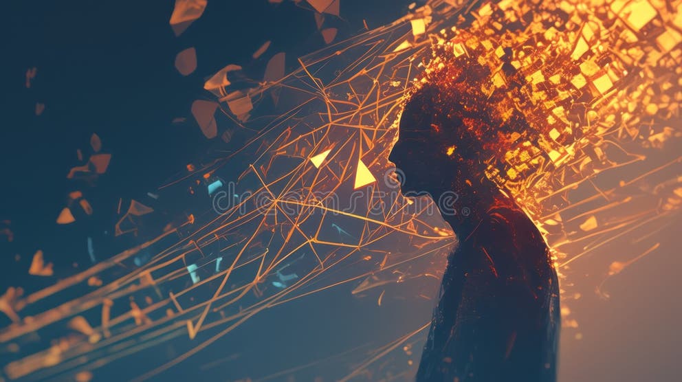 A Silhouette of a Person with Their Head Exploding into a Burst of ...