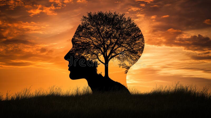 A Silhouette of a Person with a Tree in the Head Stock Illustration ...