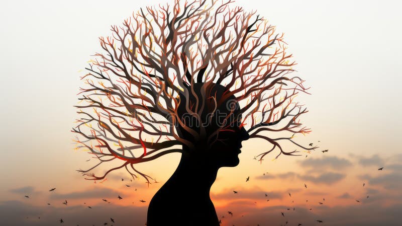 A Silhouette of a Person with a Tree in Their Head Stock Illustration ...