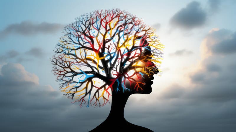 The Silhouette of a Person with a Tree in Their Head Stock Illustration ...