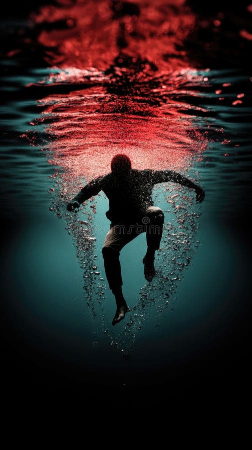 Silhouette of a Person Underwater with Dramatic Lighting and Red ...