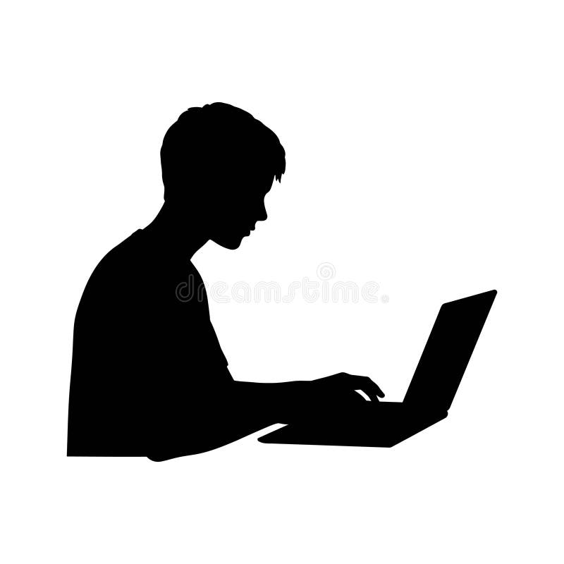 Silhouette of Person Using Laptop Computer in Profile View Digital Work ...
