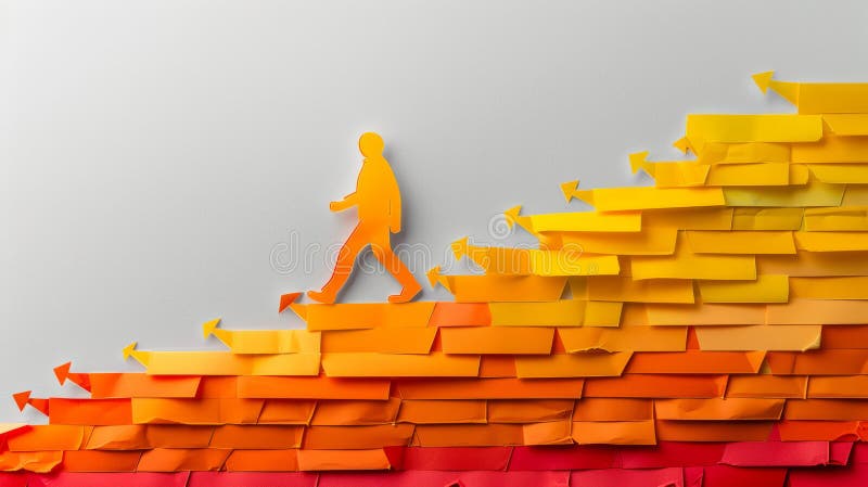 Silhouette of a Person Walking Up Multi-colored Steps with Arrows ...
