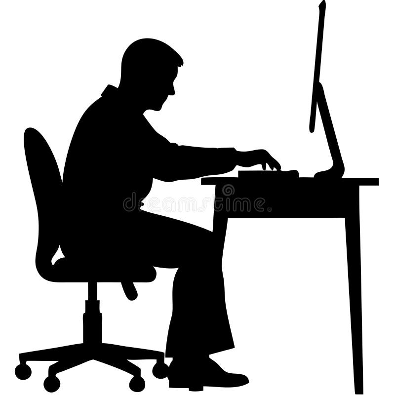 Silhouette of Person Working at Desk on Computer Vector Illustration ...