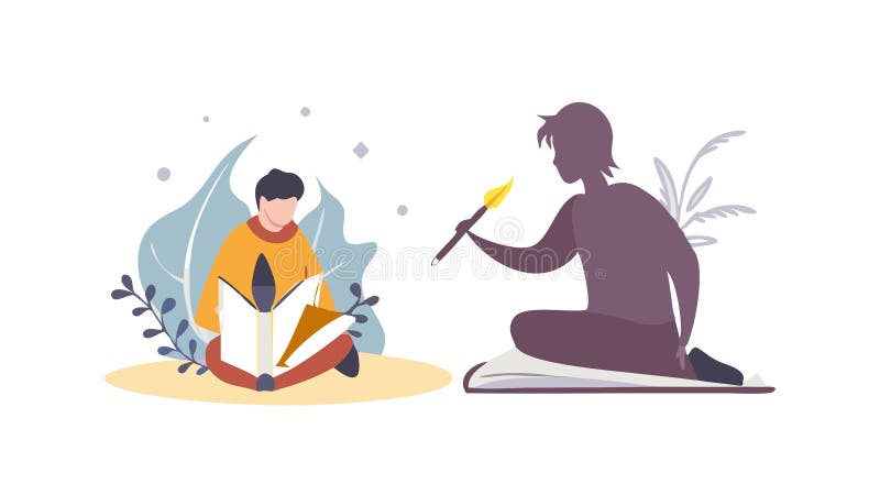 Silhouette of Person Writing, Creative Work and Concentration, Vector ...