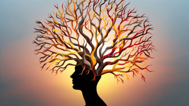 A Silhouette of a Persons Head with Branches Coming Out of it Stock ...