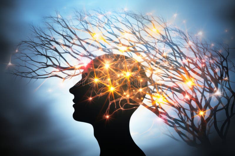 A Silhouette of a Persons Head with Glowing Lights Coming Out of it ...