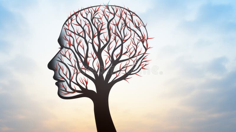 The Silhouette of a Persons Head with a Tree in it Stock Illustration ...