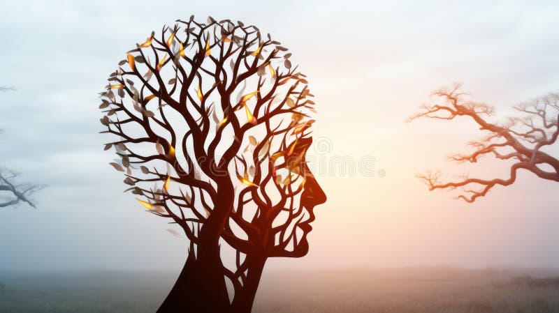 A Silhouette of a Persons Head with a Tree in Front of it Stock ...