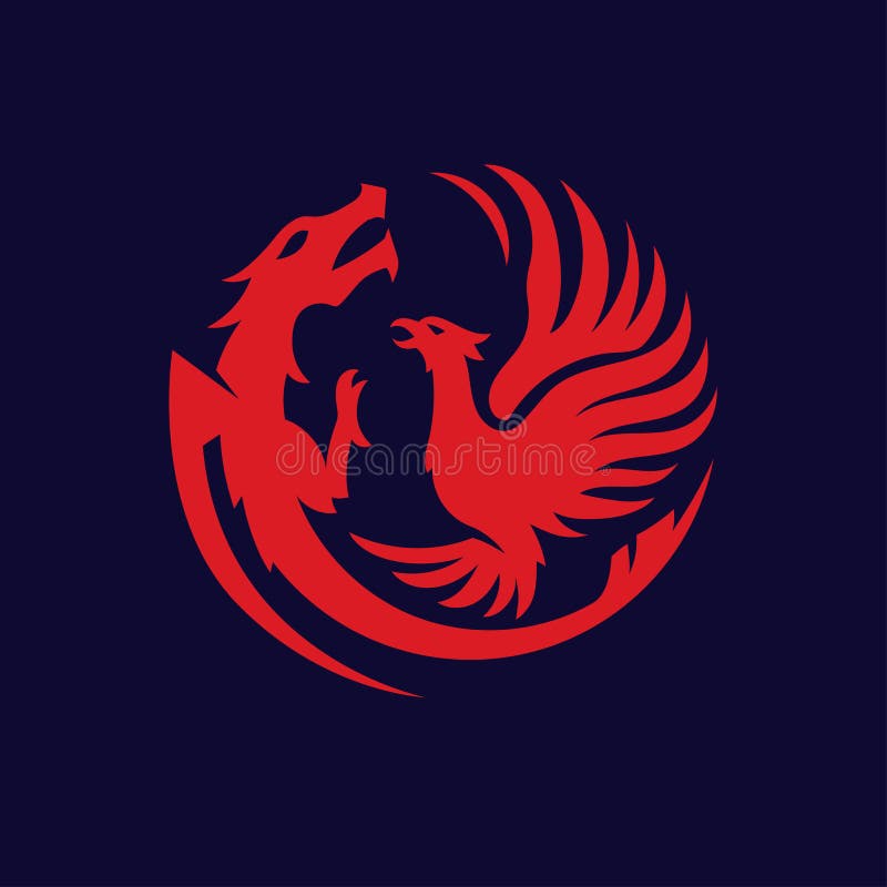 Silhouette of Phoenix Bird and Dragon Stock Vector - Illustration of ...