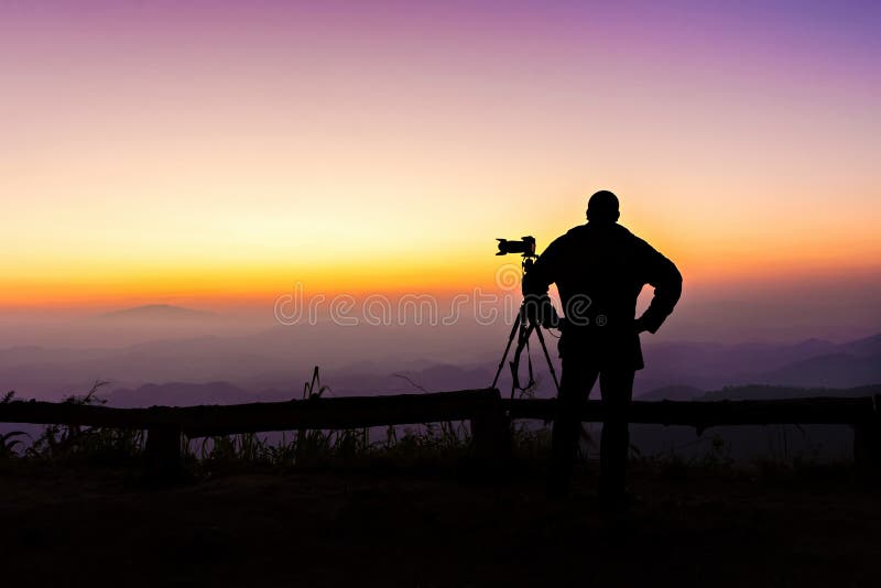 Silhouette Photographer Standing View Point Stock Photos - Free ...