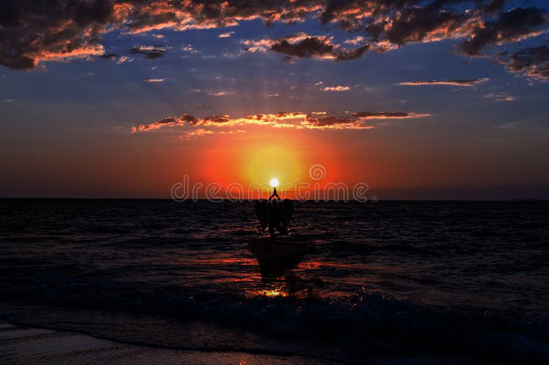 Silhouette Photography Of Three People Pointing The Sun Picture. Image ...