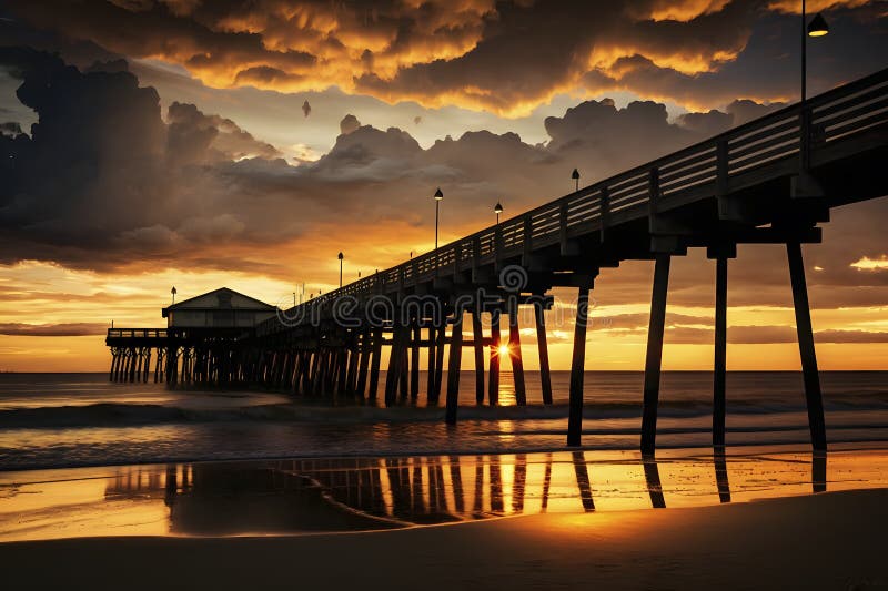 Silhouette Pier at Sunset: a Serene View for Your Designs. Stock ...