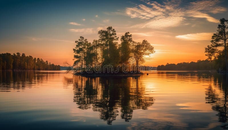 Silhouette of Pine Tree Backlit by Sunset Generated by AI Stock ...