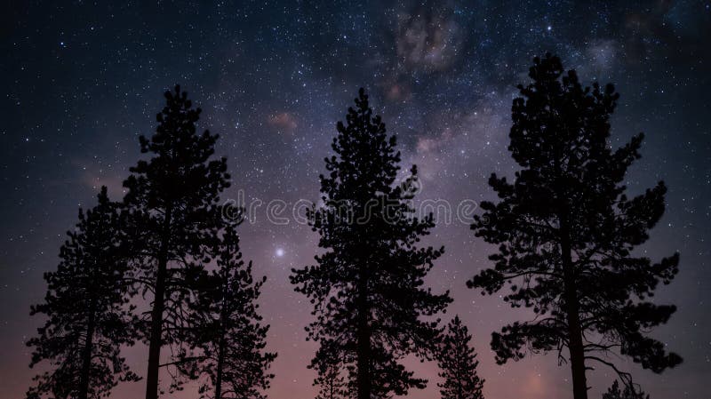 Silhouette of Pine Trees Against a Starry Night Sky High Quality Image Stock Illustration ...