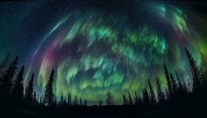 Silhouette of Pine Trees Illuminated by Star Trail in Winter Generated ...