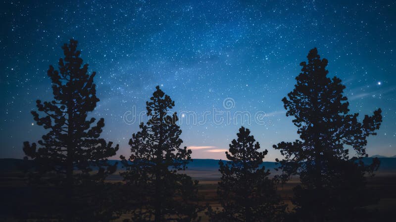 Silhouette of Pine Trees Underneath a Starry Night Good Resolution ...