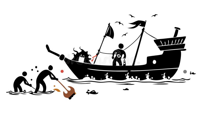 Silhouette of a Pirate Ship Scene with Figures Fighting Vector Design ...