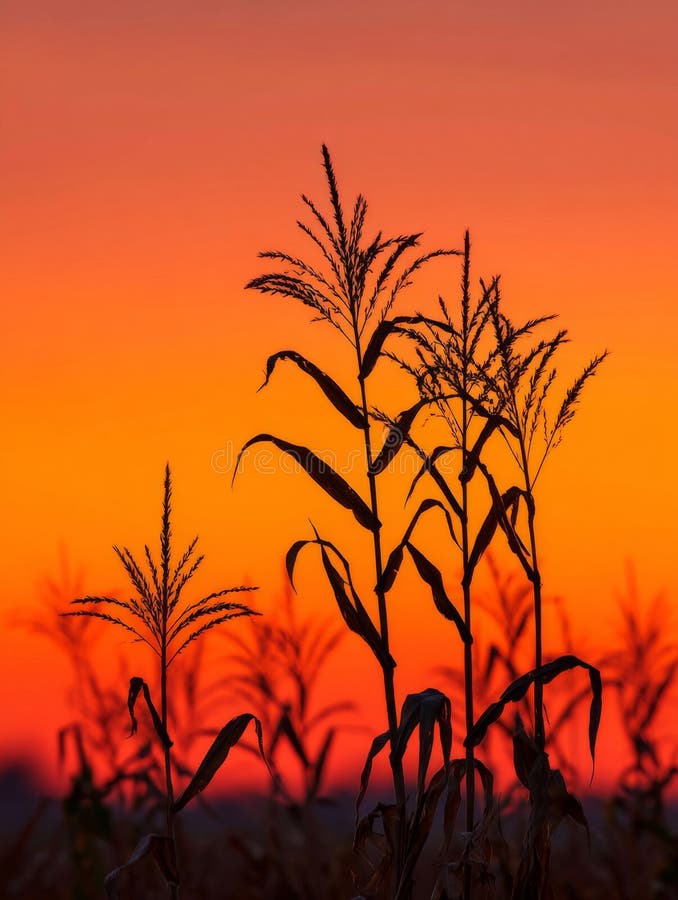 Silhouette of Plants in a Field at Sunset Stock Illustration ...