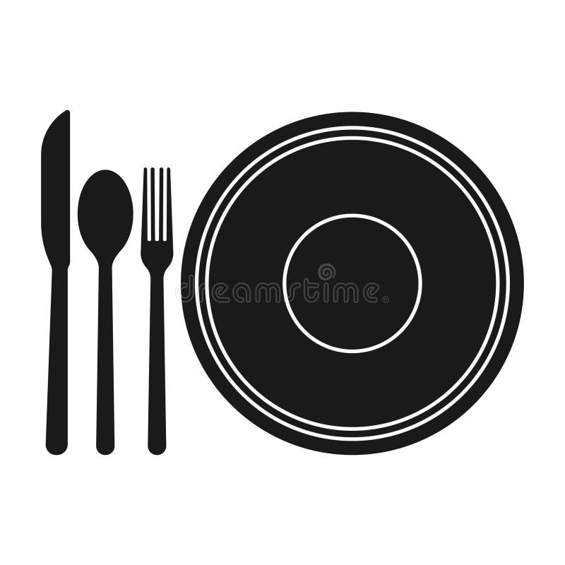 Silhouette of Plate, Spoon, Fork and Knife Stock Illustration - Illustration of simplicity ...