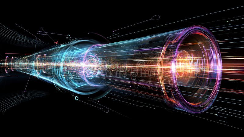 A Silhouette on a Platform Faces a Vortex of Light with Energetic Blue ...