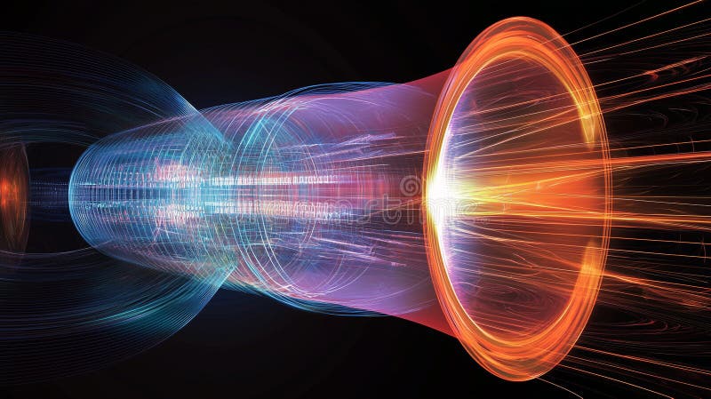 A Silhouette on a Platform Faces a Vortex of Light with Energetic Blue ...