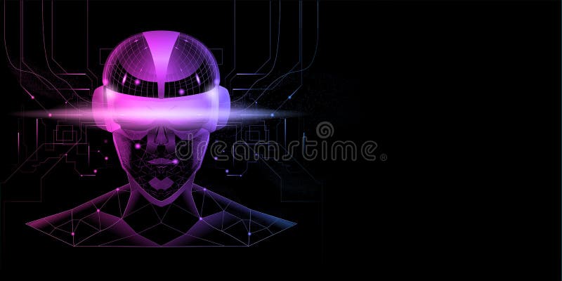 Silhouette Polygon Man Wearing Virtual Reality Device VR Front View ...