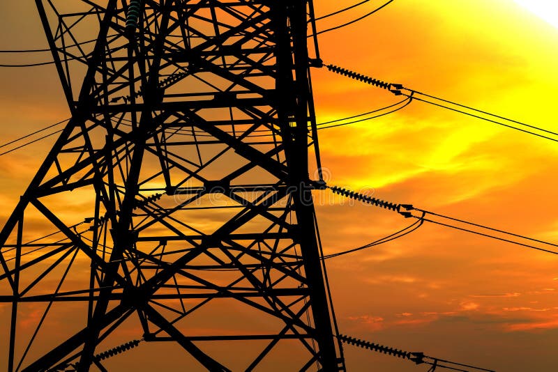 Silhouette Power Electric Pole Night Red Heap Cloud on Sky Stock Photo ...