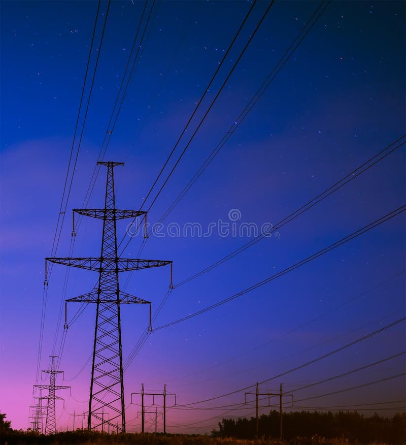 Silhouette of Power Lines on the Background of the Sky. Stock Image ...