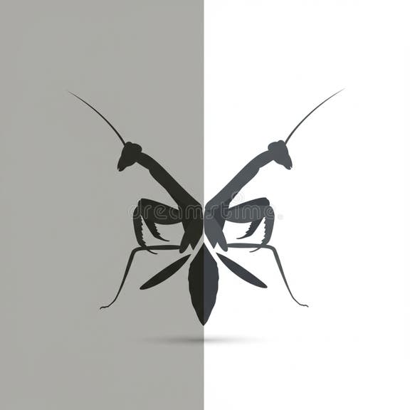 Silhouette of a Praying Mantis (Mantodea) Symmetrically Mirrored Along ...