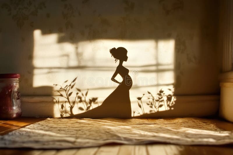 Silhouette of a Pregnant Female in Soft Sunlight Creating Shadow Shapes ...