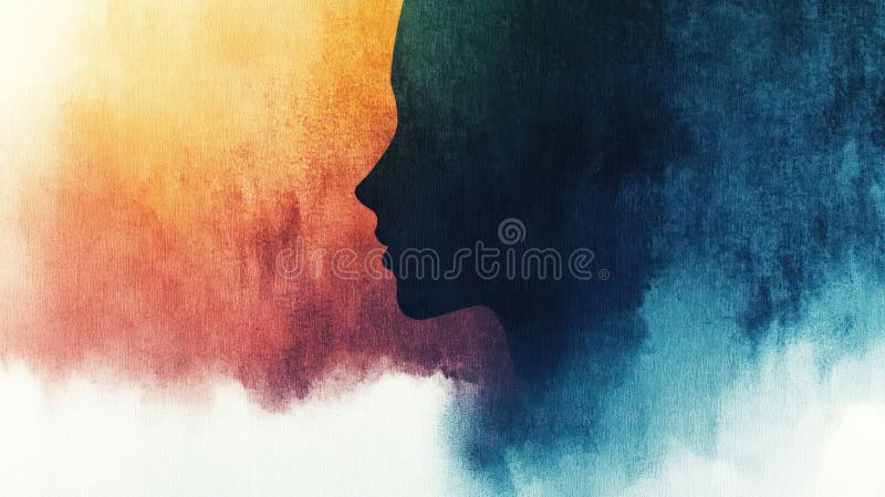 A Silhouette of a Profile Against a Colorful Abstract Background ...