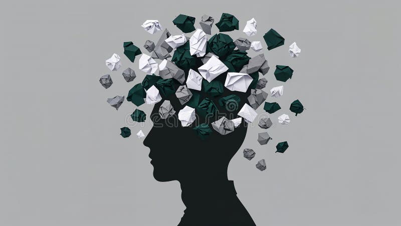 Silhouette Profile with Crumpled Paper Emerging from Head Symbolizing ...