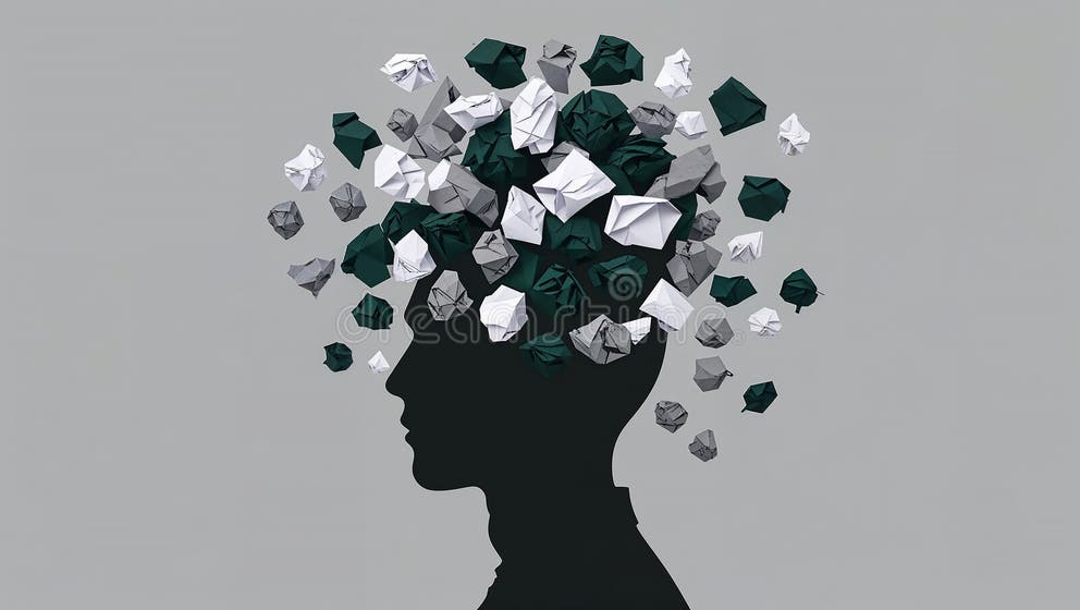 Silhouette Profile with Crumpled Paper Emerging from Head Symbolizing ...