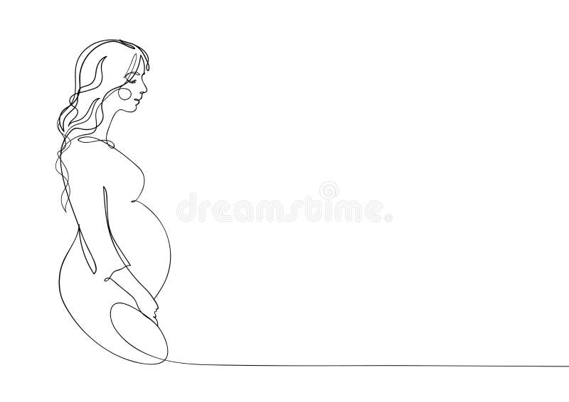 Silhouette And Profile Of A Pregnant Woman One Line Drawing Pregnancy